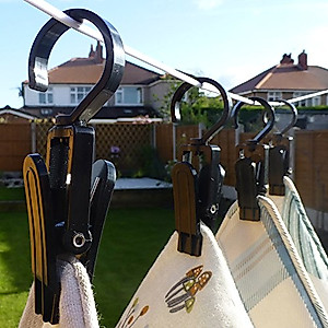 HANGERWORLD 10 Pack Accessory Clip Hangers - Black Plastic - Strong Swivel Hook Laundry Storage Boot Clips