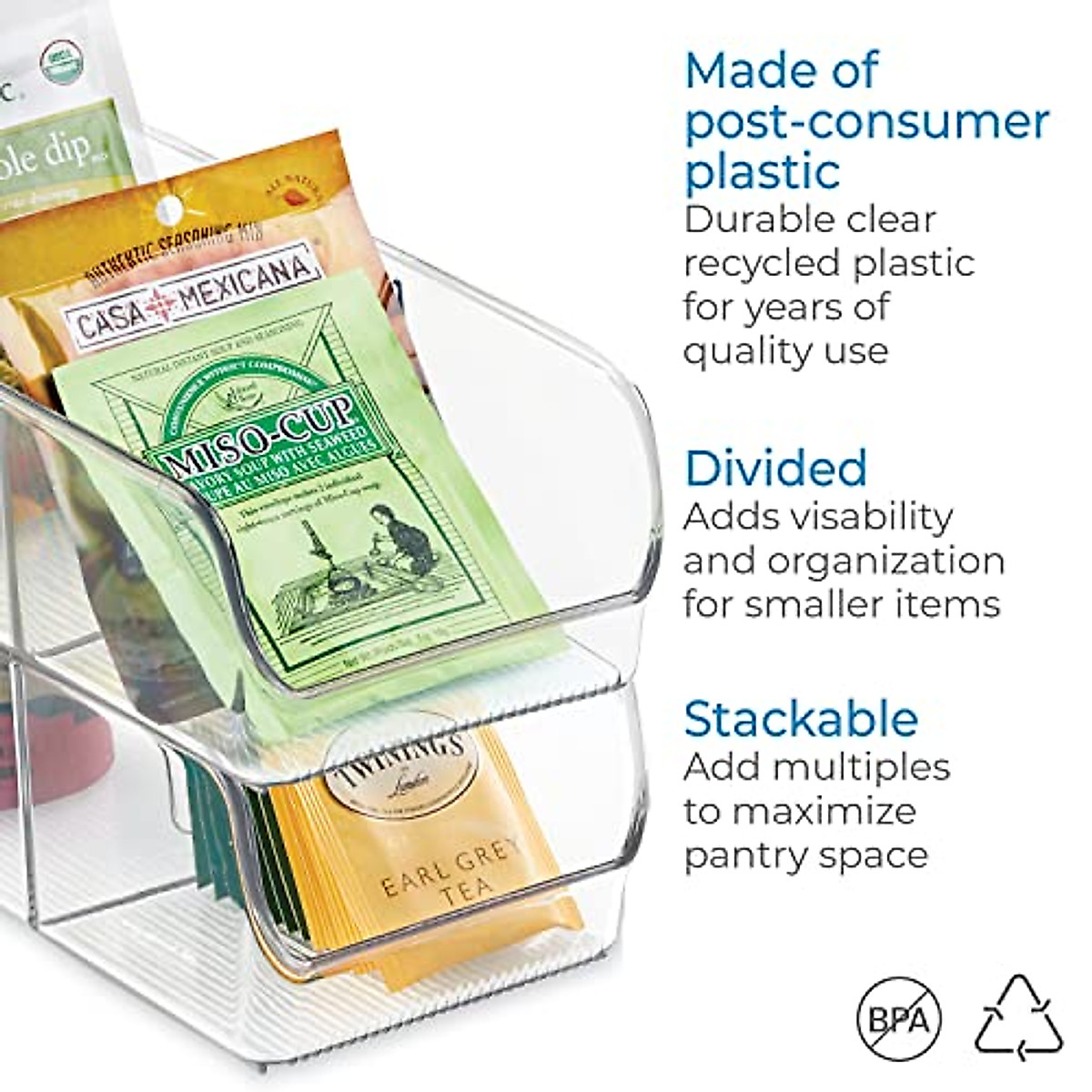 iDesign Linus Spice Packet Organizer Bin for Kitchen Pantry, Cabinet, Countertops - Clear Large