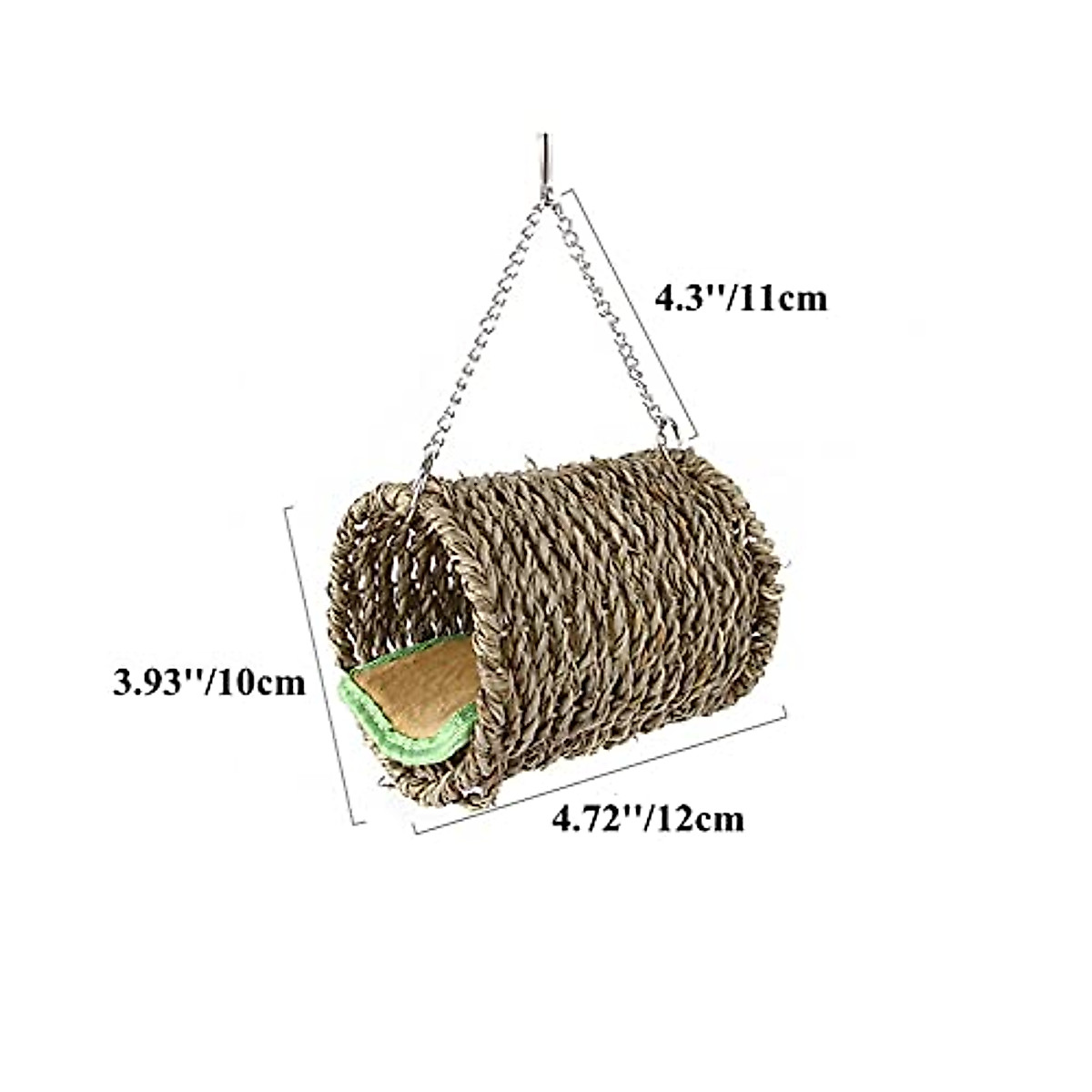 Hamster Sea Grass Hammock with Mat 3 Rattan Balls Set - Natural Hanging Tunnel Bed House Snuggle Hut Small Animal Chew Toys for Silk Bear Hamster Rat Gerbil Sugar Glider Bird (4.72''Lx3.93''W)