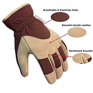 OZERO Insulated Work Gloves Deerskin Leather Winter Glove Thick Warm Polar Fleece Thermal for Driving Snow Working in Cold Weather for Women and Men (Brown, X-Large)