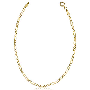 Kooljewelry 10k Yellow Gold Figaro Link Bracelet for Women (2.3 mm, 7.5 inch)