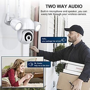 EVERSECU 2K 3Mp Tuya Smart Life Floodlight Outdoor WiFi IP PTZ Security Camera Weatherproof, Motion-Activated Spotlights &Auto-Tracking, Color Night Vision, 2-Way Audio, Work with Alexa & Google Home