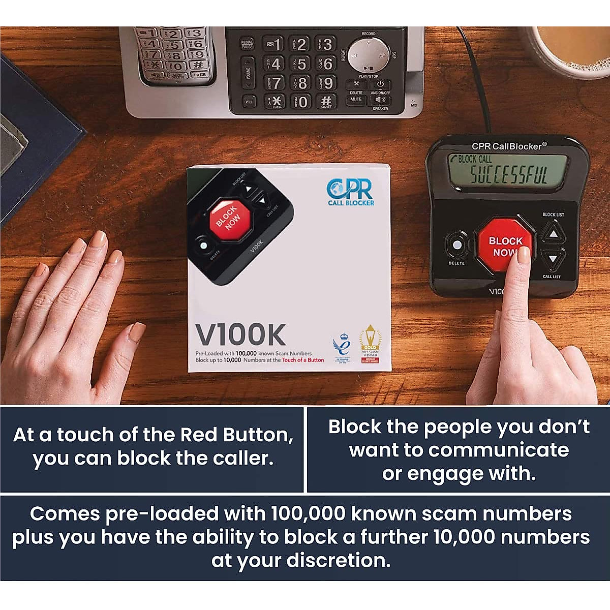 CPR V100K Spam Call Blocker for Landline Phones – Stop All Unwanted Calls at a Touch of a Button - Scam Call Blocker for Home Phones