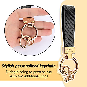Turcee Carbon Fiber Car Keychain,Automotive Interior Accessories Keychains Leather Car Key Fob &Anti-Lost D-Ring (Black)