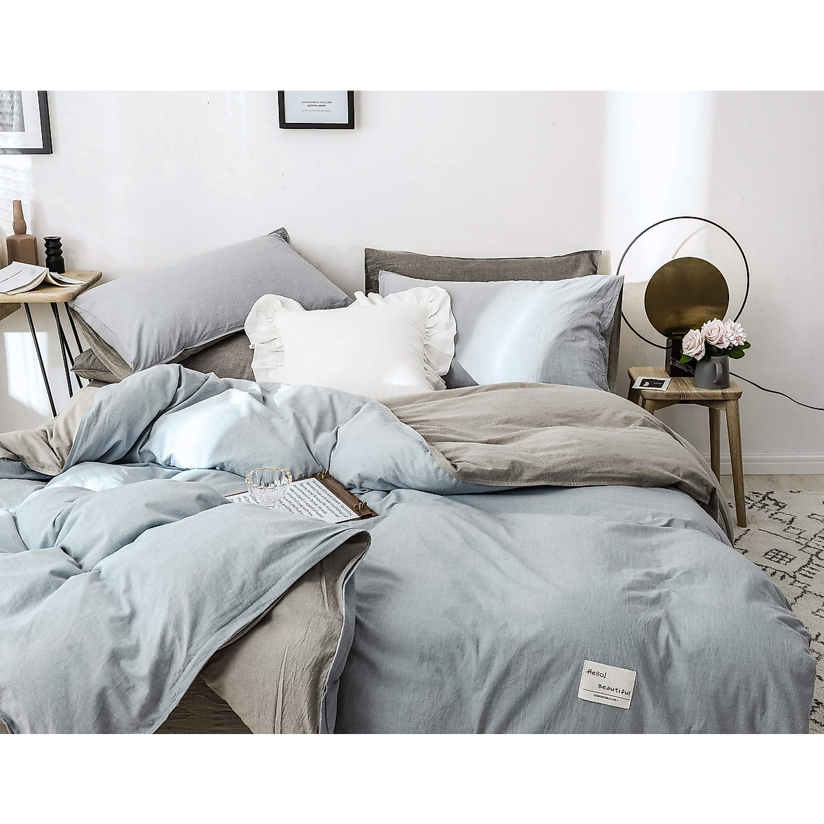 MOON'S SLEEPWARES / Herse Series / [ Sky Blue and Brown, California King Size ] [ 100% Cotton 200 Thread Count ] Duvet Cover Set (Duvet Cover with Two Pillow Cases) SJTDS240x275SB