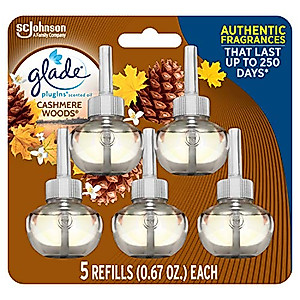 Glade PlugIns Refills Air Freshener, Scented and Essential Oils for Home and Bathroom, Cashmere Woods, 3.35 Fl Oz, 5 Count