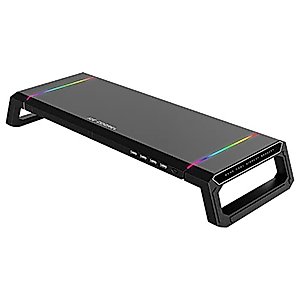 ARIOU Monitor Stand Riser, Foldable Monitor Riser Stand, Computer Monitor Stand Riser, Adjustable Height Computer Monitor Stand with USB 3.0 Hub & RGB Lights with 7 Lighting Effects, Desk Accessories