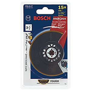 BOSCH OSL312T 3-1/2 In. Starlock Oscillating Multi Tool Grout & Abrasive Titanium-Coated Bi-Metal Segmented Saw Blade for Applications in Wood, Wood with Nails, Drywall, PVC, Metal (Nails and Staples)