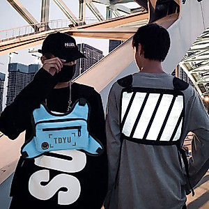 Klykon Chest Bag,Chest Rig Bag Pack Harness Reflective Utility Light Bags Fashion for Men Women Night Running Exercise Hiking Blue