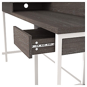 Signature Design by Ashley Dorrinson Modern L-Shaped Home Office Desk, White & Brown