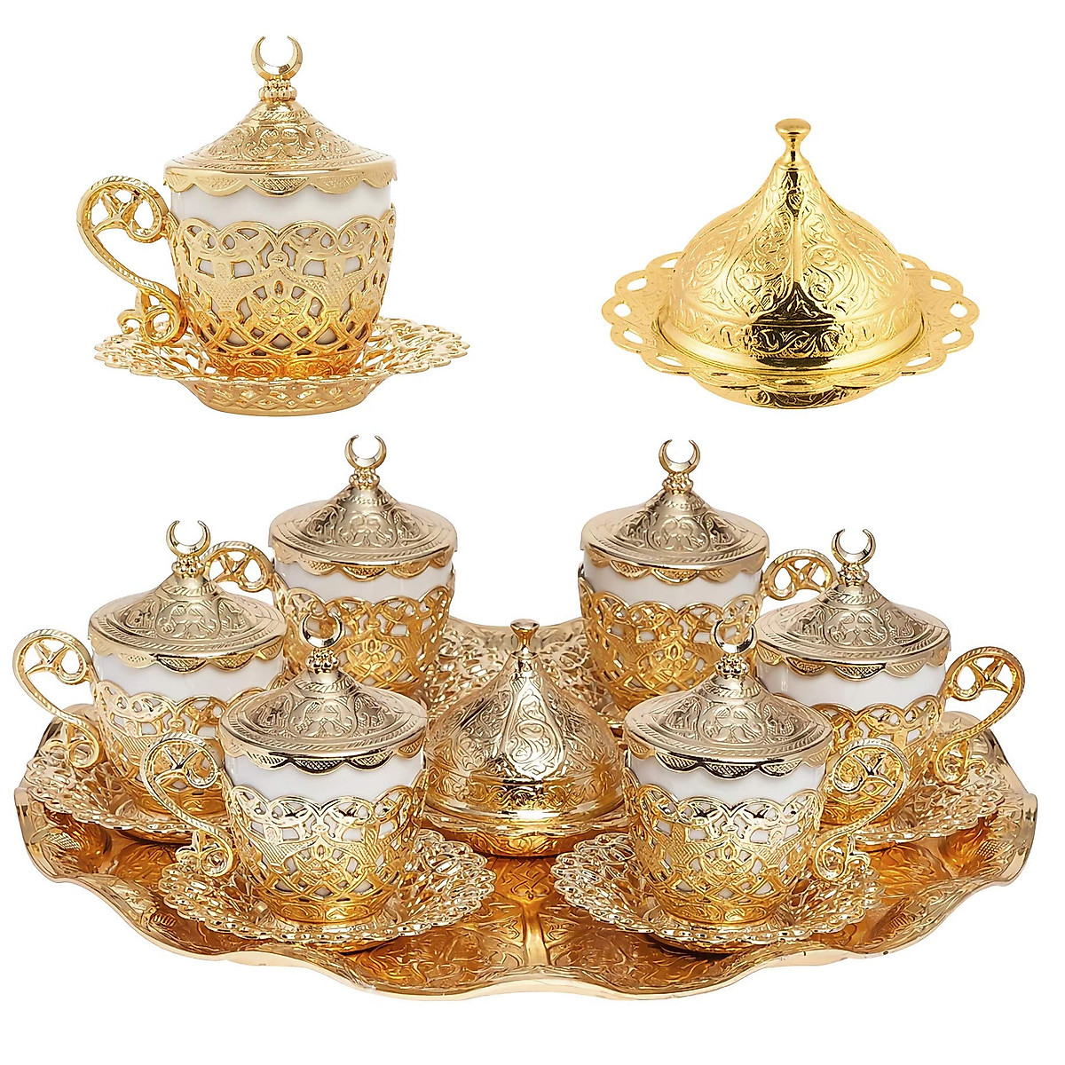Alisveristime 27 Pc Turkish Greek Arabic Coffee Espresso Cup Saucer Set (Gelincik) (Gold)