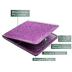 Teoenix Car Registration and Insurance Holder, Automotive Glove Box Car Organizer Men Women Wallet Accessories Case for Cards, Essential Documents, Driver License - Bling Purple