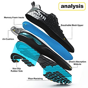 RUMPRA Women Sneakers Lightweight Air Cushion Gym Fashion Shoes Breathable Walking Running Athletic Sport(B-Black,US 8.5
