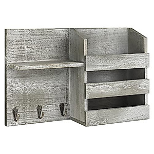 RZChome Mail Organizer with Hooks Key Holder for Wall Decorative Key Organizer Wall Mount Shelf with Hooks for Hats Towels Rustic Farmhouse