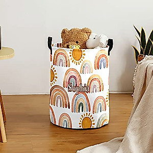 WOWPersonalTailor Rainbow Sun Laundry Hamper Basket Custom Name Collapsible Storage Bin Waterproof Clothes Storage Basket Room Decor Dirty 19.69inch(height) x 14.17inch(diameter)