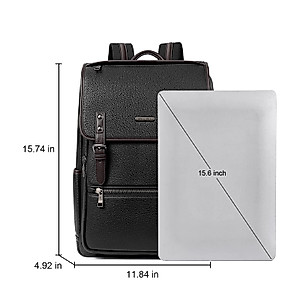 CLUCI Men Genuine Leather Backpack 15.6 Inch Laptop Backpack Business Travel Large Vintage Office Bag Flap Shoulder Bags Black