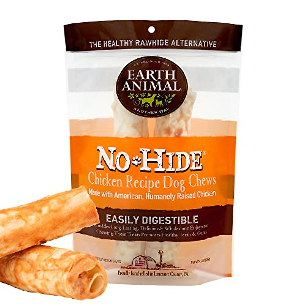 EARTH ANIMAL No Hide Medium Chicken Flavored Natural Rawhide Free Dog Chews Long Lasting Dog Chew Sticks | Dog Treats for Large Dogs | Great Dog Chews for Aggressive Chewers