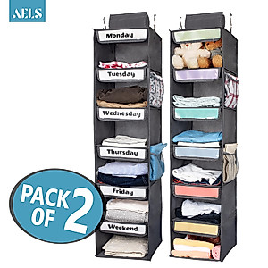 AELS 6-Shelf Weekly Clothes Organizer Set of 2, Hanging Closet Organizer for Kids & Adults, Monday Through Friday with Visual Label, Prepare & Organize Clothing, Shoes & After School Activities
