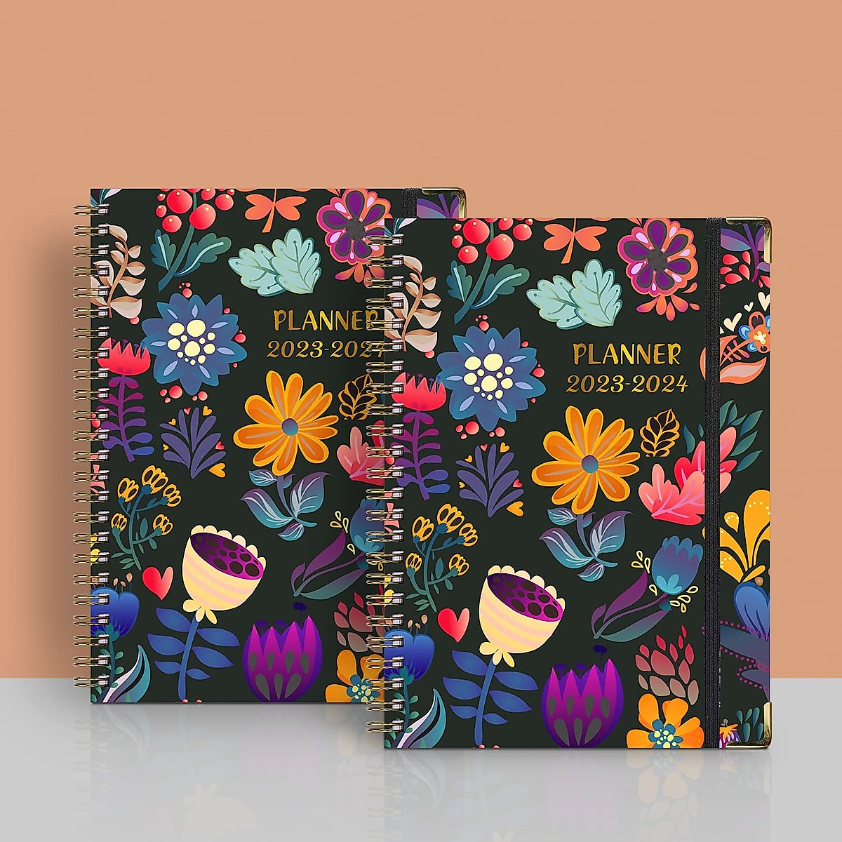 2023 Planner, Jul. 2023 – Jun. 2024, Academic Planner 2023-2024, 8.4" x 6.2" with Weekly ＆ Monthly Spread, Spiral Planner Notebook, Elastic Closure, Inner Pocket, Coated Tabs, Floral