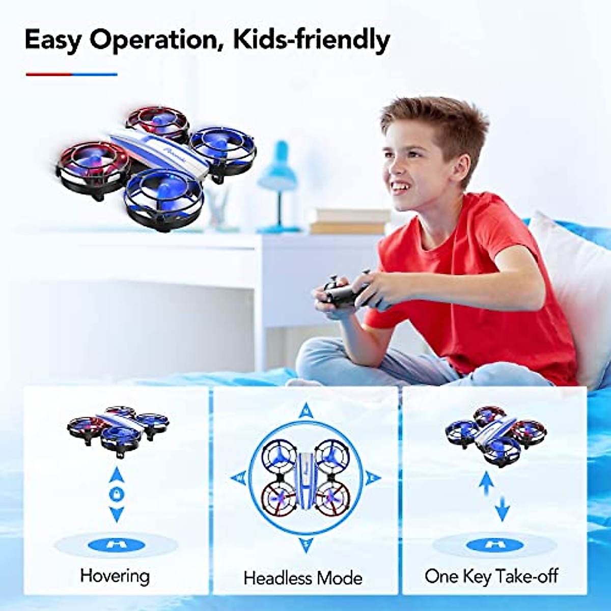 Potensic A21 Mini Drones for Kids, 2 Pack IR Battle Drone with LED Lights, RC Quadcopter with 3D Flip, 3 Speeds, Headless Mode, Altitude Hold, Toy Gift for Boys Girls (Red and Blue)