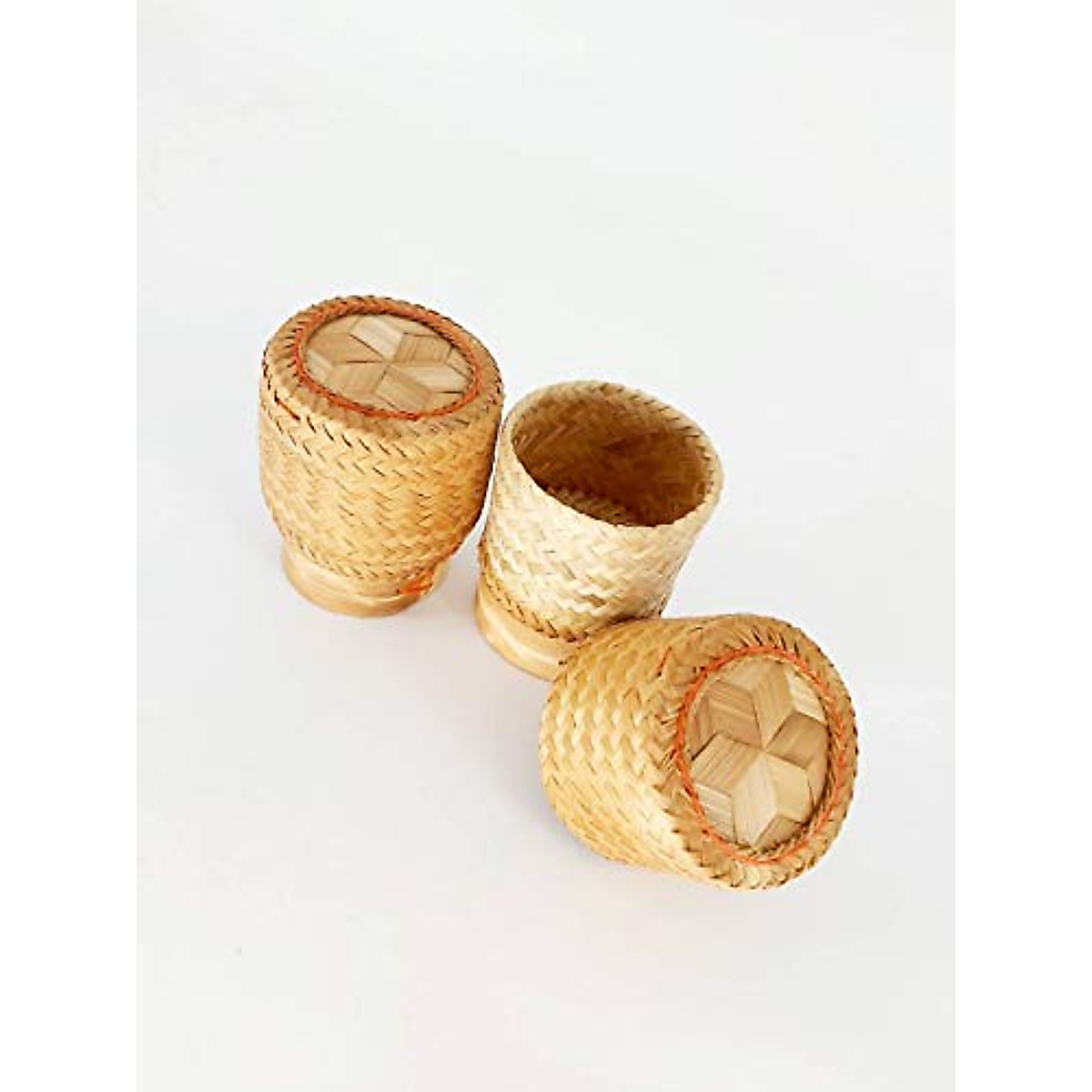 2 Sets of Mini Basket Size 8x8x11 cm. Handwoven Handmade Sticky Rice Serving Basket from Natural Bamboo