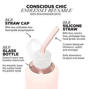 bkr Little Tutu Sip Kit Bundle - 16 oz/500ml Smooth Glass Water Bottle with Removable Silicone Sleeve and Carrying Loop + Set of 3 Soft Silicone Angled Straws + Straw Cap - Ballet Pale Peachy Pink