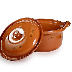 Ancient Cookware, Mexican Clay Lidded Cazuela Pot, Jumbo, Terracotta, 12 Quarts