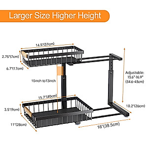 PXRACK 2 PACK Under Sink Organizer,Adjustable Height,2 Tier Pull Out Under Cabinet Organizer,Thickened Metal Shelf,Slide Out Under Sink Storage for Kitchen Bathroom Cabinet Laundry