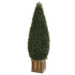 Nearly Natural 5’ Boxwood Cone Topiary Tree with Decorative Planter Artificial Plant, 16" D x16 W x5 Ft, Green