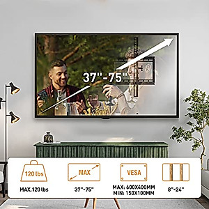 ELIVED TV Wall Mount for Most 37-75 Inch TVs, Holds up to 120 lbs, Universal Low Profile Adjustable Tilt TV Mount Fits 8"-24" Studs, Max VESA 600x400mm, Flat Wall Mount Bracket.