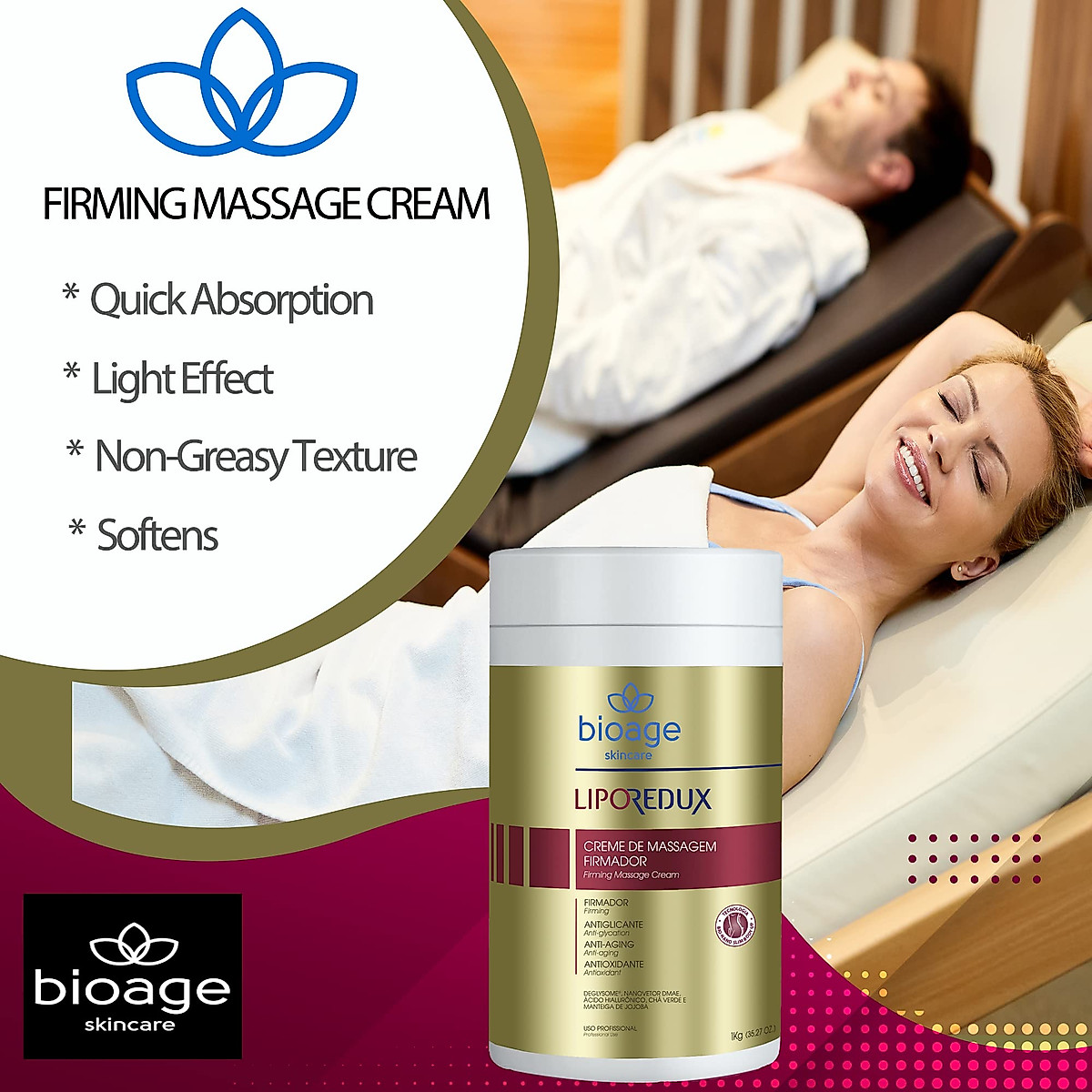 Bioage - Tightening / Firming Massage Cream with Hyaluronic Acid and Jojoba Butter – Antioxidant and Anti-Aging (35 Oz)