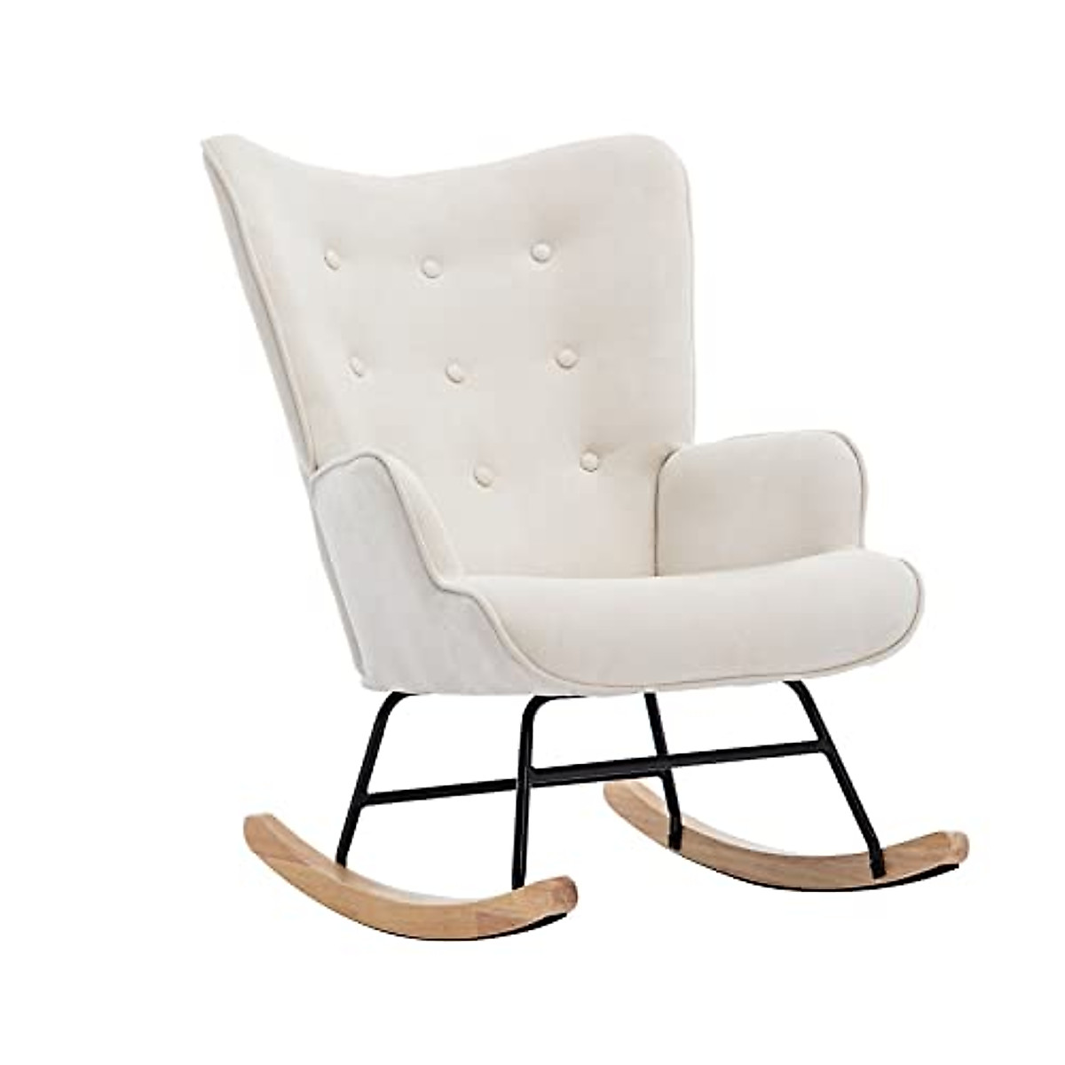 Wahson Glider Rocking Armchair with Tufted High Wingback Chenille Leisure Rocker Recliner Chair with Upholstered Comfy Cushion for Nursery/Indoor/Living Room/Bedroom, Beige