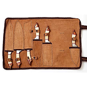 Randy,Custom made damascus steel kitchen/chef's knife set with leather roll bag DR-1061-B-6.