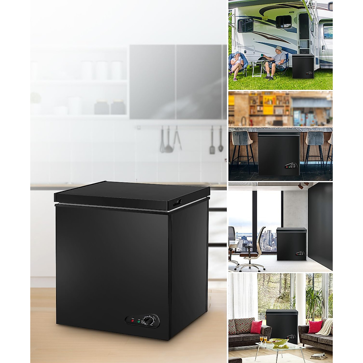 Tymyp Chest Freezer Deep Freezer 5.0 Cu.Ft Freezer Black Free-Standing Top Door Freezer Adjustable 7 Thermostat and Removable Basket Open Deep Freezer Energy Saving Garage Basement Apartment Kitchen