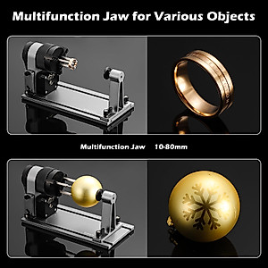 Genmitsu MD18 Rotary Roller, 3-in-1 Accessories Kit for Genmitsu L8, Genmitsu Z6 Engraving Machines, Multi Jaw Chucks for Glass, Cylindrical Objects, Baseball Bat, Ring, Bottles Cups, Space Gray