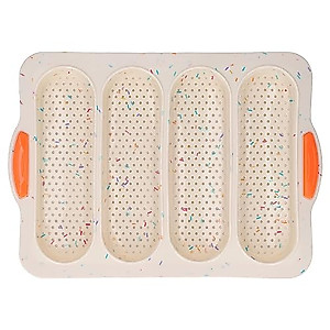 Bread Baking Pan, Insulated Handle Easy Demolding Baguette Mould Soft 4 Grooves Wearproof for Kitchen(Beige color bar)