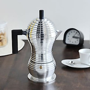 Alessi MDL02/3 B Pulcina Stove Top Espresso 3 Cup Coffee Maker in Aluminum Casting Handle And Knob in Pa, Black
