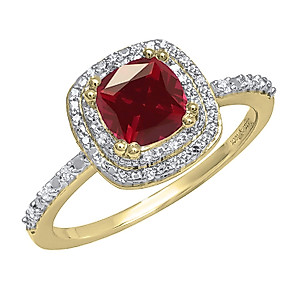 Dazzlingrock Collection 10K 6 MM Cushion Lab Created Ruby & Round Diamond Engagement Ring, Yellow Gold, Size 8