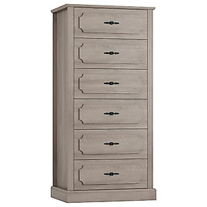 FINETONES 6 Drawer Grey Dresser, 51" Tall Dresser Wood Dresser Chest of Drawers with Large Storage Space, 6 Drawer Dresser Tall Floor Storage Cabinet for Home Office, Ash Grey