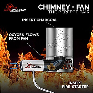 BBQ Dragon Charcoal Starter and Grill Lighter Fan Bundle Chimney of Insanity Charcoal Starter - The Fastest and Easiest Charcoal Chimney Starter for BBQ Grills