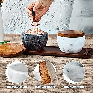 MarcZero Large Salt Box Spice Seasonings Keeper Pepper Container,Marble Base with Wooden Cover,Salt Cellar Big Capacity Elegant Design (White)