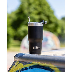 Beast 20 oz Tumbler Stainless Steel Vacuum Insulated Coffee Cup with handle plus 12 oz Stainless Steel Water Bottle (Matte Black)