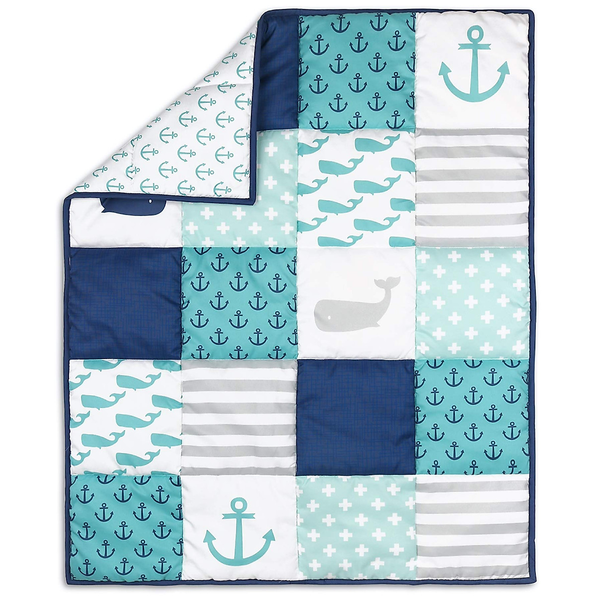 The Peanutshell Nautical Crib Bedding Set for Baby Boys or Girls - 3 Piece Unisex Nursery Set - Crib Quilt, Crib Sheet, Crib Skirt