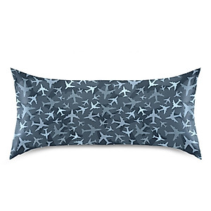 Airplanes Blue Camouflage Pillow Covers Silk Pillowcase for Hair and Skin Soft Breathable Smooth Cooling Satin Pillowcase Standard Size Pillow Case for Bedroom Bed Women Boys Girls (20x30 Inch)