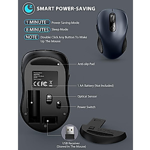 Trueque Wireless Mouse for Laptop, 2.4GHz Ergonomic Computer Mouse with Back & Forward Buttons, 3 Levels Tracking Speed, 6 Buttons, Optical USB Cordless Mice for Windows Chromebook MacBook PC (Gray)