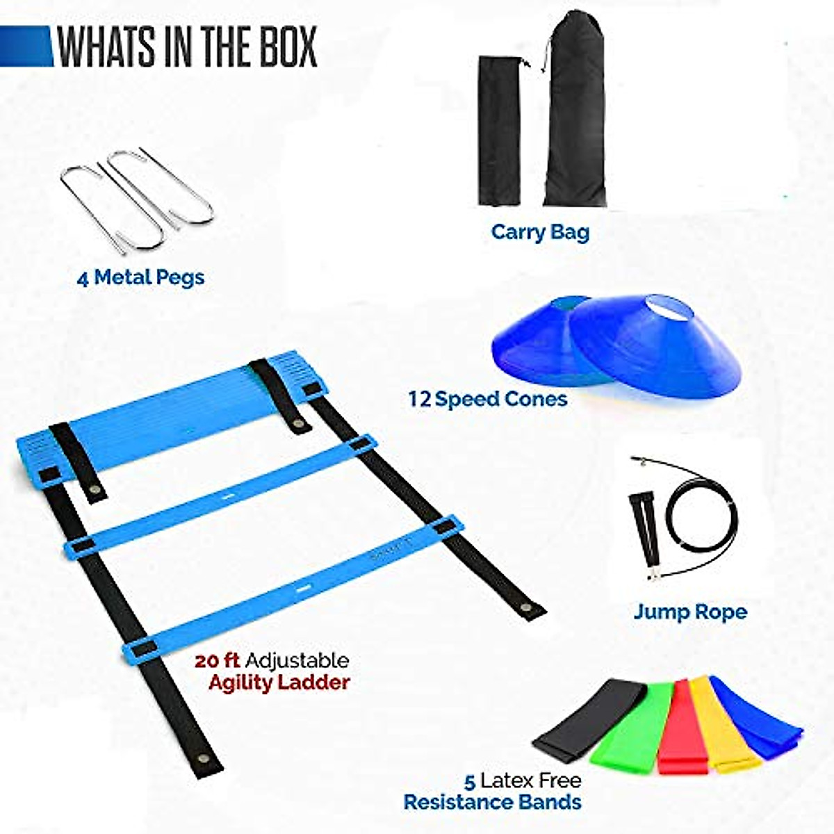 Agility Ladder Speed Training Equipment, Includes 12 Rung Agility Ladder,Running Parachute,Jump Rope,Resistance Bands,12 Resistance Cones for Football,Basketball,Hockey Training Athletes