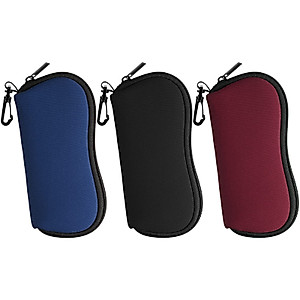 Flutesan 3 Pieces Sunglasses Soft Case Portable Neoprene Zipper Eyeglass Case Ultra Light Sunglasses Safety Pouch Glasses Case with Clip