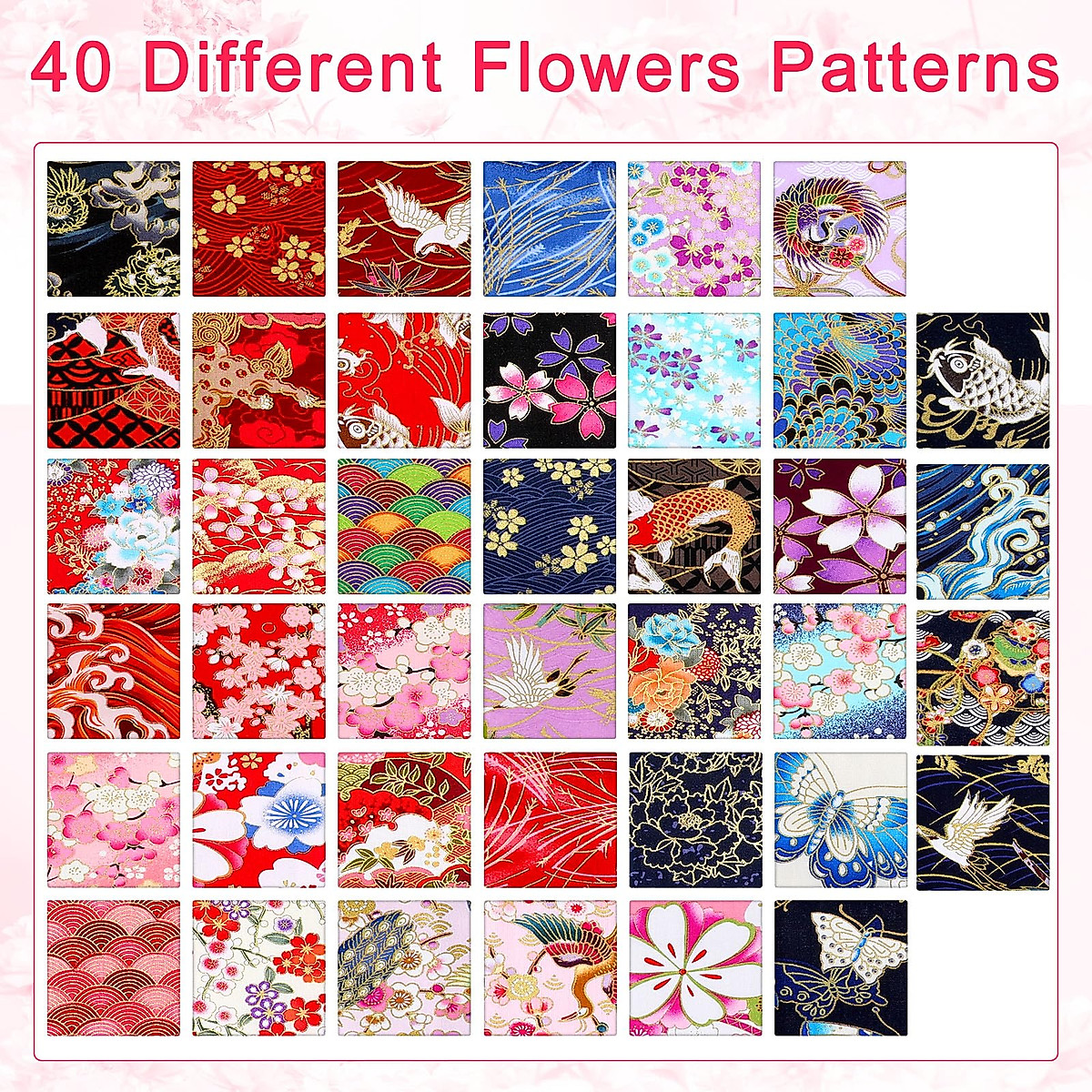 Peryiter 40 Pcs Cotton Jelly Fabric Roll Quilting Strips Different Patterns Patchwork Craft Sewing Supplies for Quilters Crafting Sewing DIY Crafts, 39.37 x 2.56 Inches(Japanese)