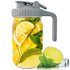 32 oz Pitcher Mason Jar - Heavy Duty Wide Mouth Jar with Flip Cap Lid and Pour Spout - Airtight Seal for Freshness and Convenience - Great for Cold Beverages, Breast Milk, and Home Entertaining