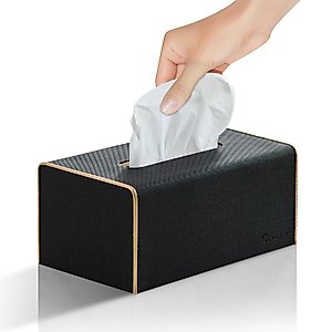 Cloudever Tissue Box Holder Cover Rectangular, Modern PU Leather Decorative Tissue Holders Organizer-Starry Black